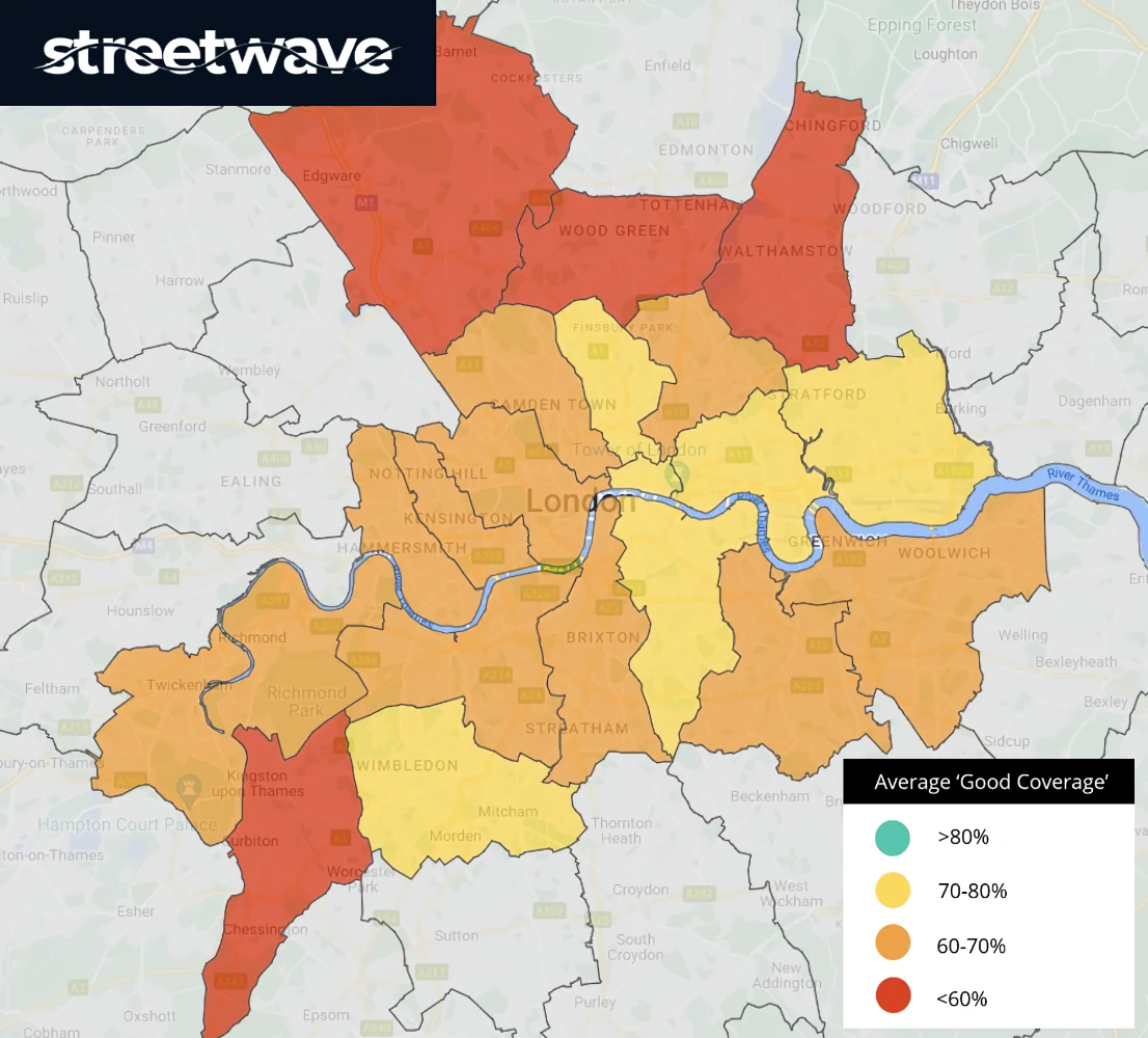 Streetwave Rank 20 London Boroughs by Level of Good Mobile Cover ...